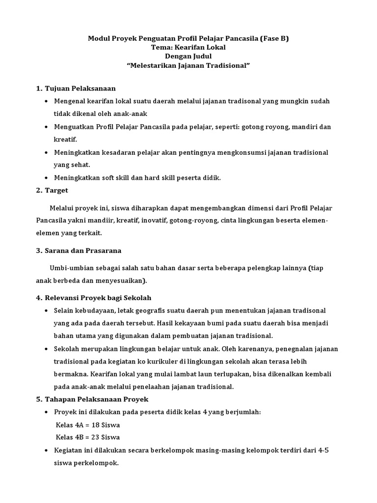 Modul Proyek Penguatan Profil Pelajar Pancasila Kelas 4 | PDF