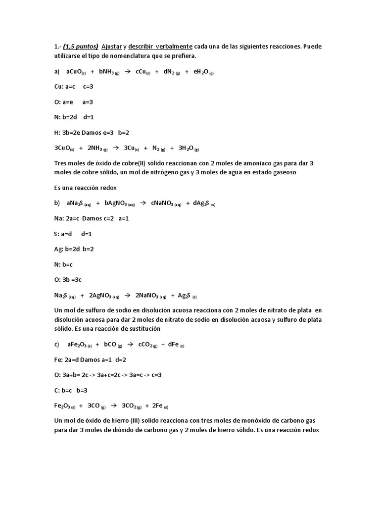 Reacciones químicas y cálculos estequiométricos | PDF | Ácido ...