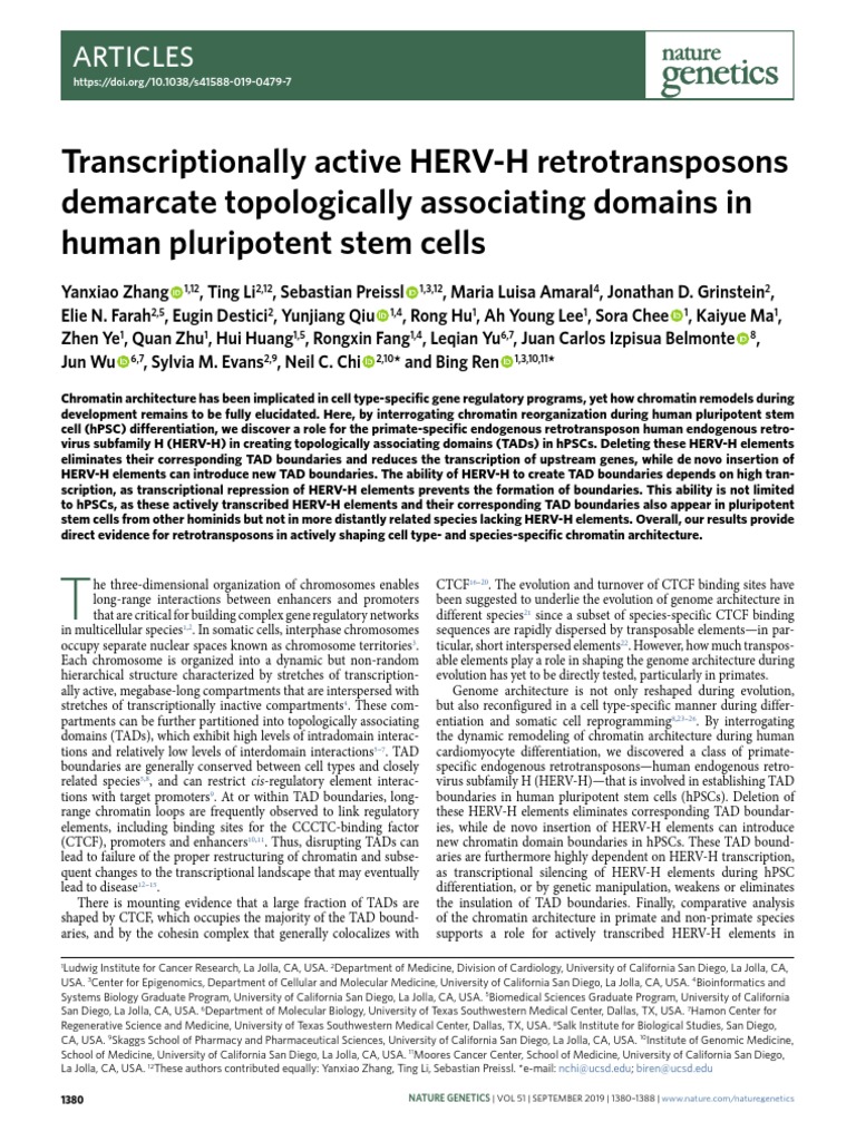 Transcriptionally Active HERV-H Retrotransposons Demarcate ...