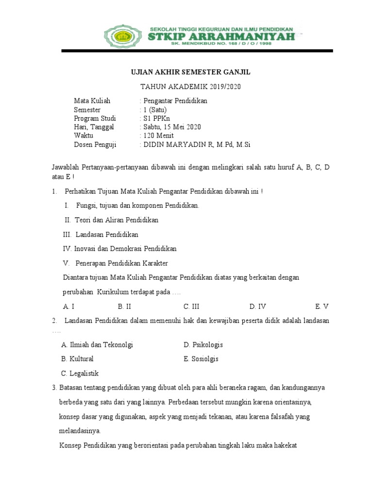 Ujian Akhir Pengantar Pendidikan | PDF