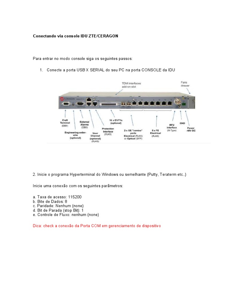 Conectando Via Console Idu Zte Pdf Command Line Interface Ip Address