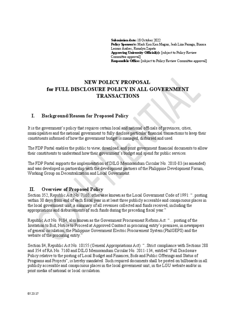 Full Disclosure Policy | PDF | Governance | Justice