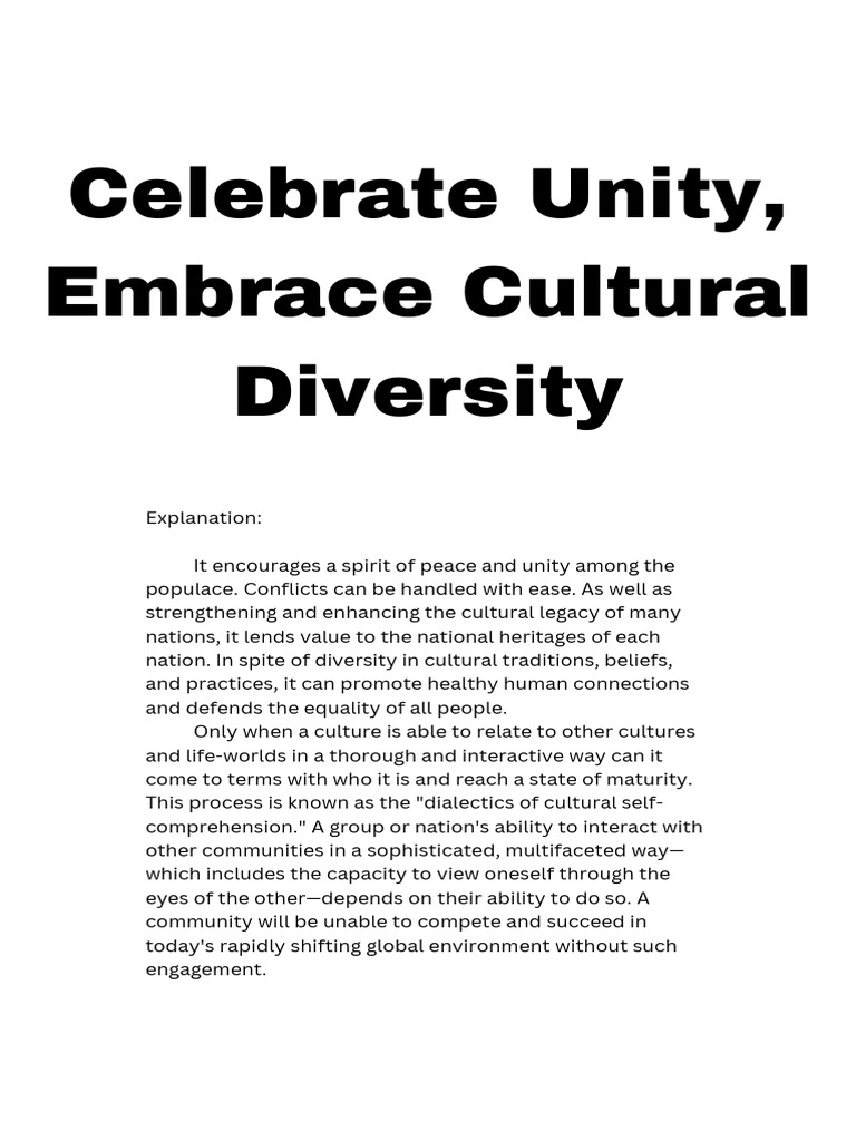 Celebrate Unity, Embrace Cultural Diversity | PDF