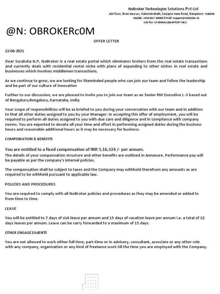 1624377000suraksha N P - Offer Letter - 20210622 - 211859 | PDF ...