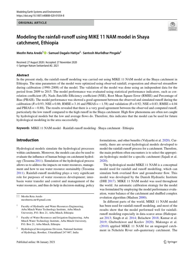 Modeling The Rainfall Runoff Using MIKE 11 NAM Model in Shaya Catchment, Ethiopia | PDF ...