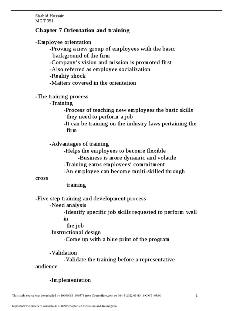 Chapter 7 Orientation and Training | PDF | Behavior Modification | Cognition