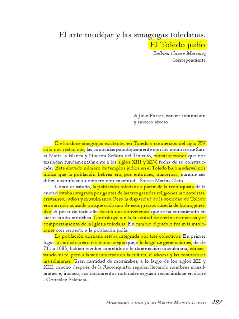 El Arte Mudéjar y Las Sinagogas Toledanas | PDF | Al Andalus | Judios
