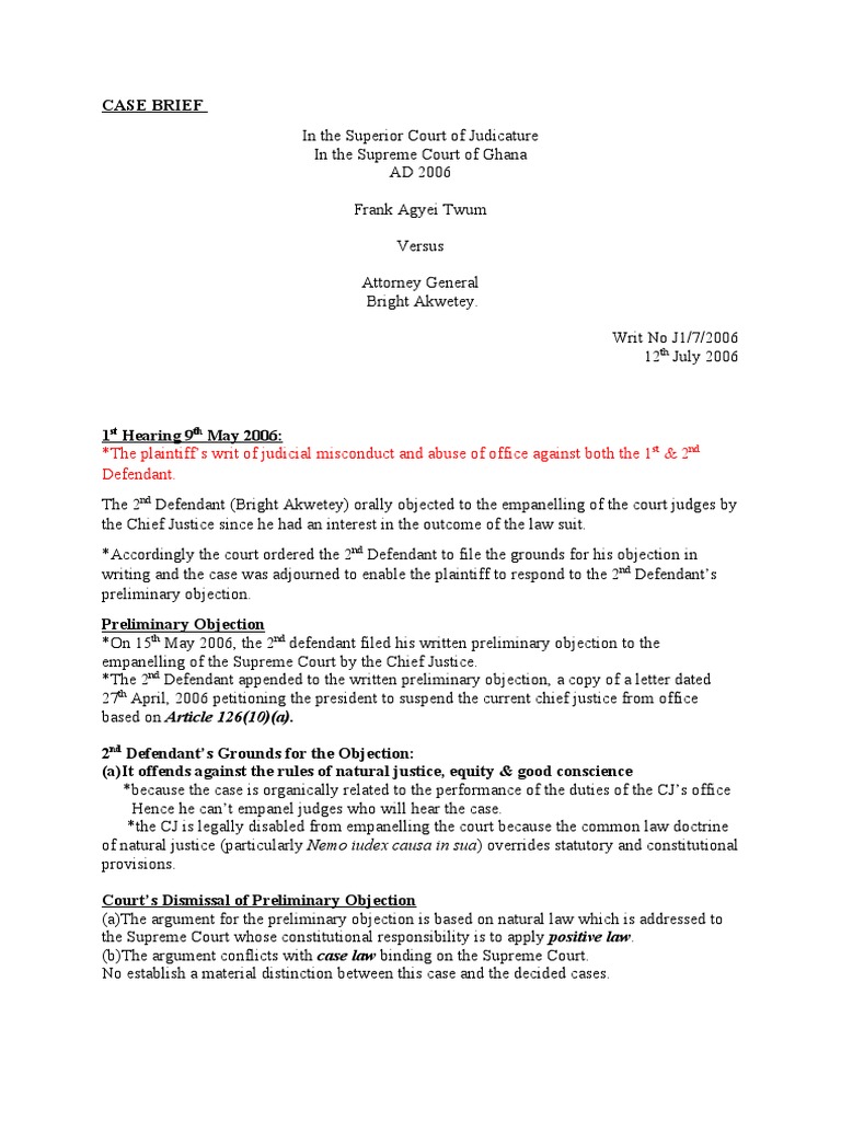 CASE BRIEF-Frank Agyei-Twum vs. Attorney General and Other | PDF ...