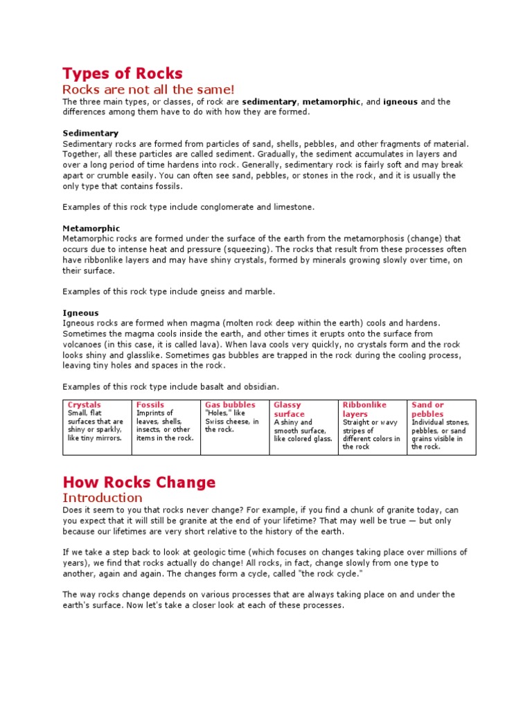 Types of Rocks | PDF | Rock (Geology) | Sedimentary Rock