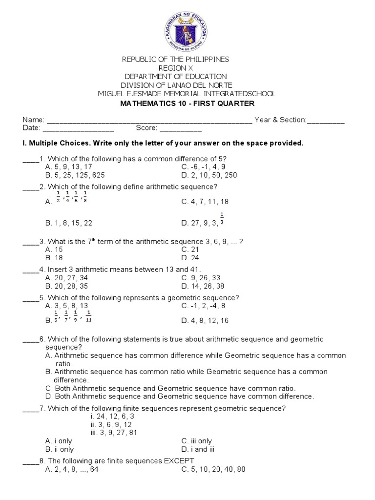 Math 10 Quarter 1 | PDF | Factorization | Sequence