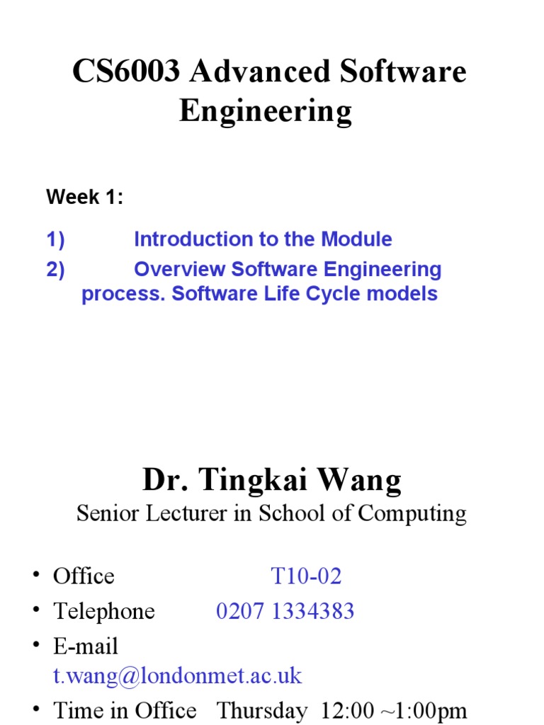 CS6003 Advanced Software Engineering: Week 1 | PDF | Software Engineering | Engineering