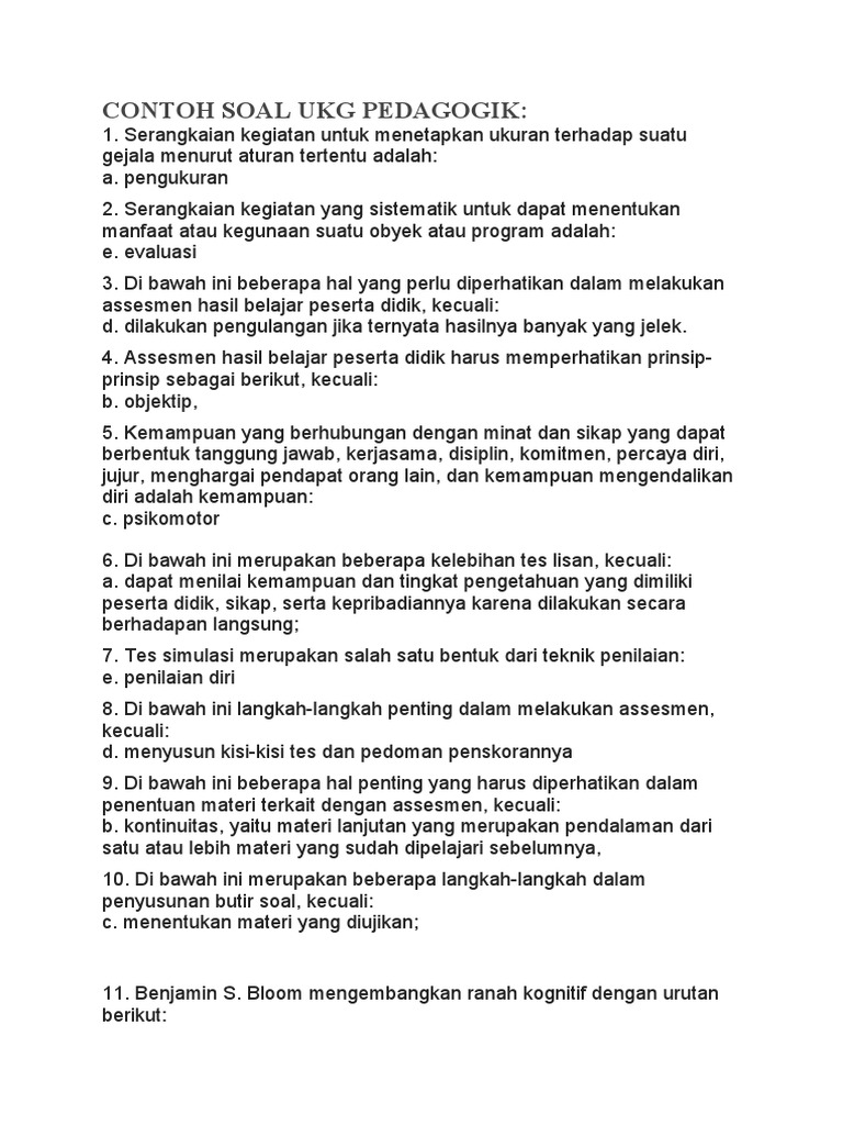 Contoh Soal Ukg Pedagogik | PDF