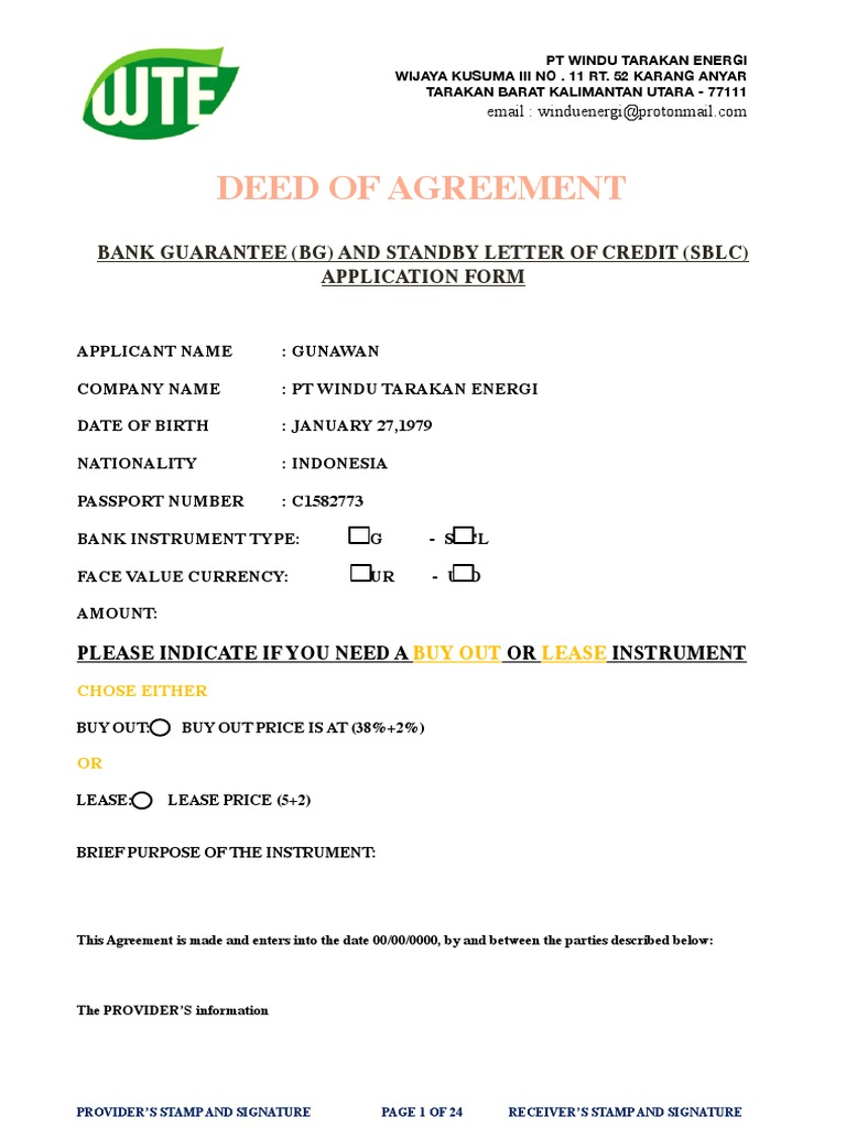 Bg Sblc Procedure 1 D O A 2 Download Free Pdf Letter Of Credit