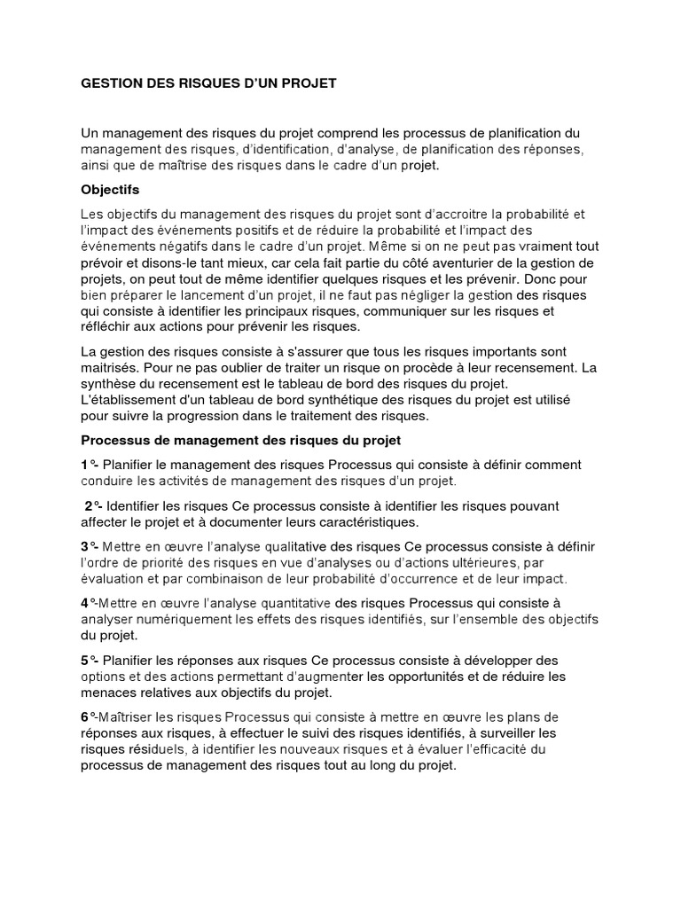 Gestion Efficace des Risques Projet | PDF | Gestion des risques | Risque