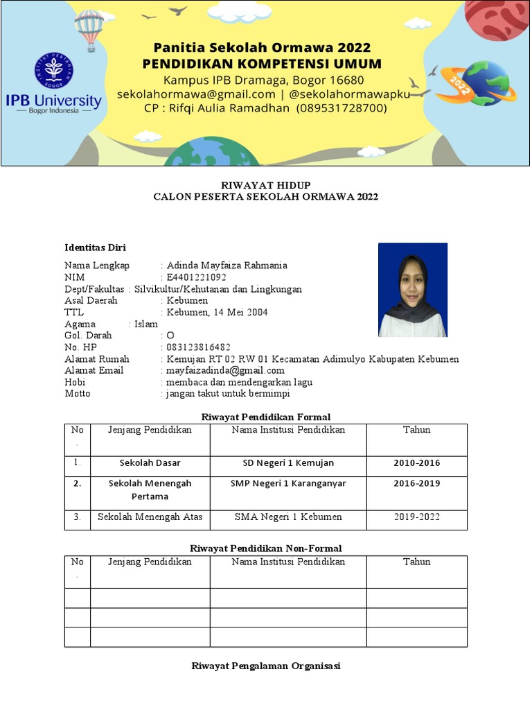 CV Sekolah Ormawa 2022 | PDF