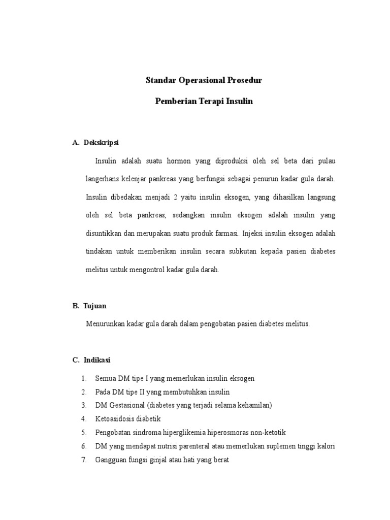 Standar Operasional Prosedur Pemberian Terapi Insulin | PDF