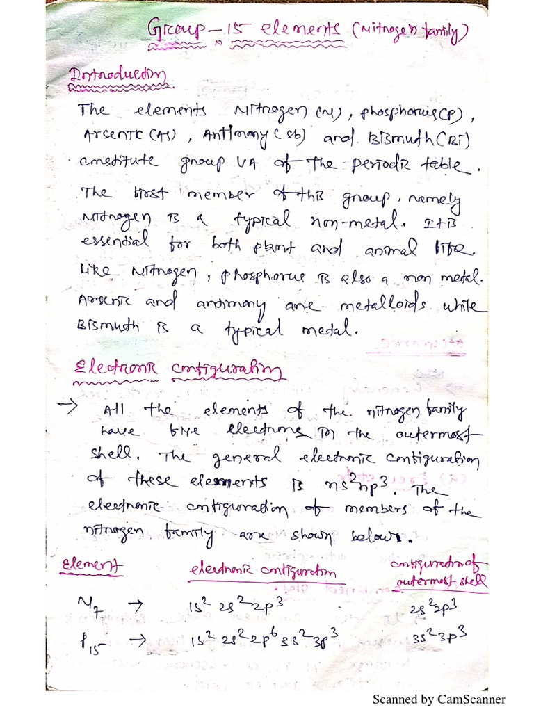 Group-15 Elements Nitrogen Family Notes | PDF