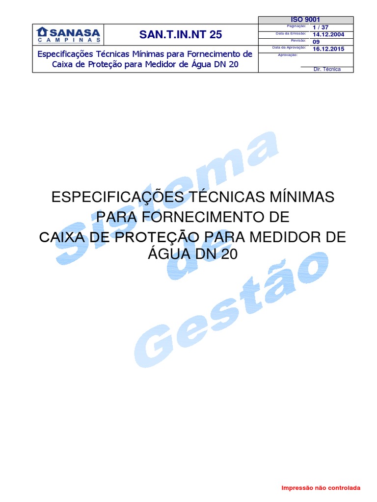 Caixa Padrao SANASA | PDF | ISO 9000 | Parafuso