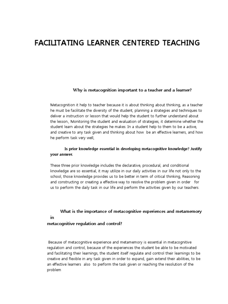 Importance of Metacognition in Learning | PDF | Metacognition | Learning