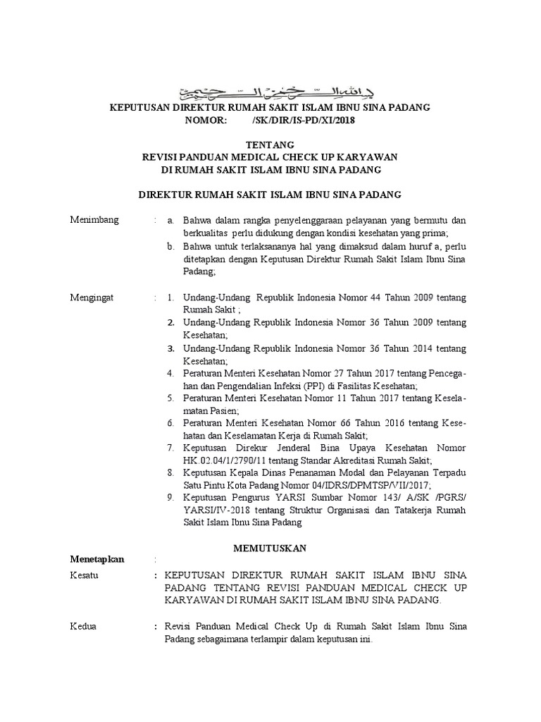 SK Revisi Panduan Medical Check Up | PDF