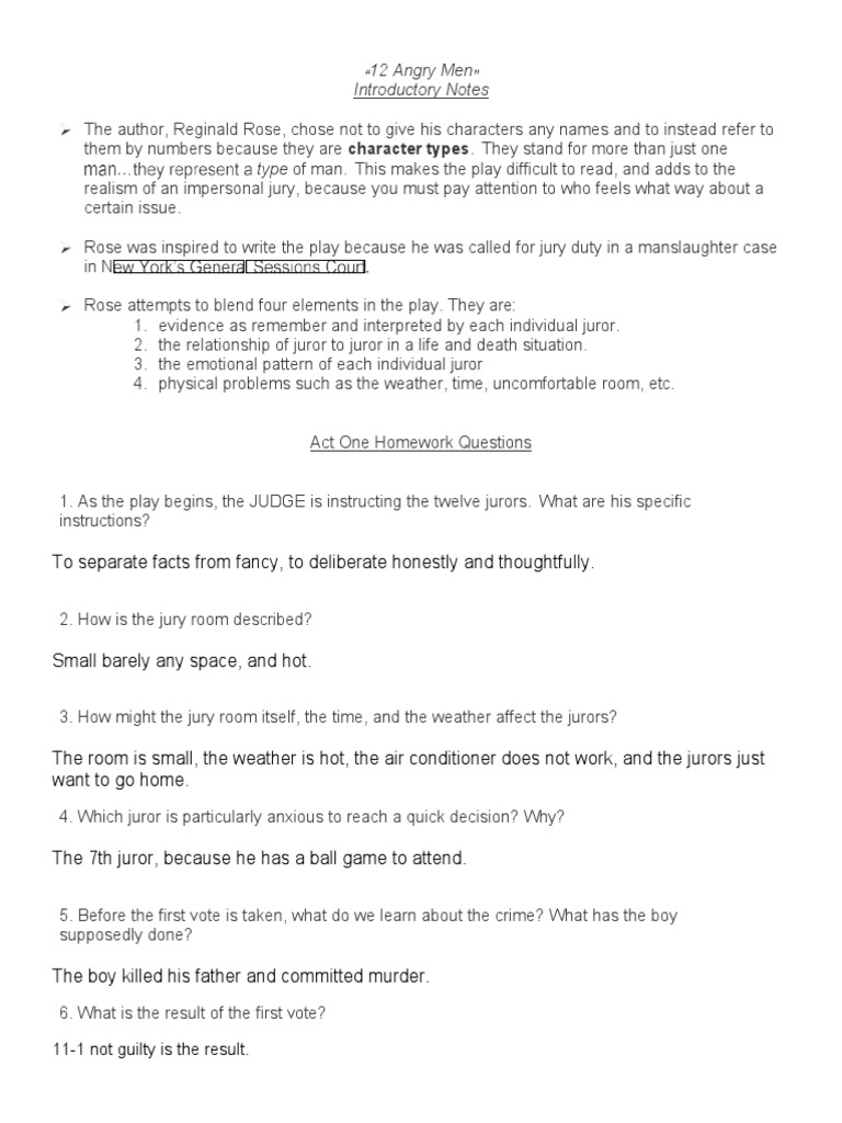 12 Angry Men Act 1 Questions | PDF