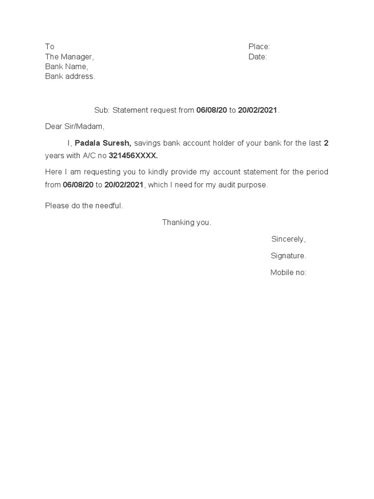 Bank Statement Request Letter | PDF