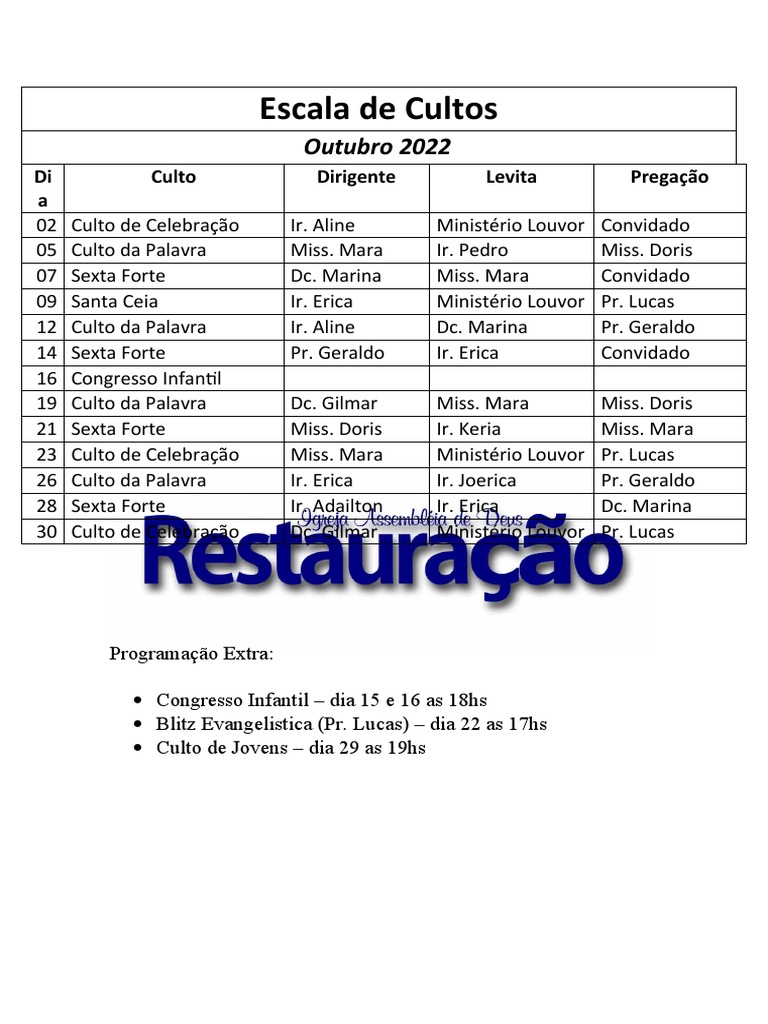 Escala de Cultos | PDF