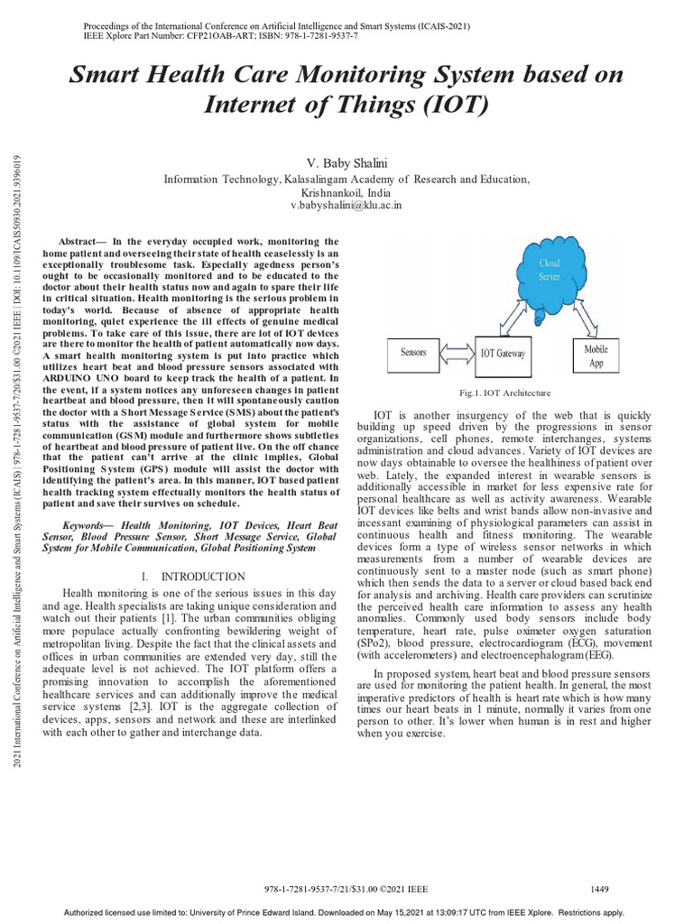 Smart Health Care Monitoring System Based On Internet of Things (IOT) | Download Free PDF ...