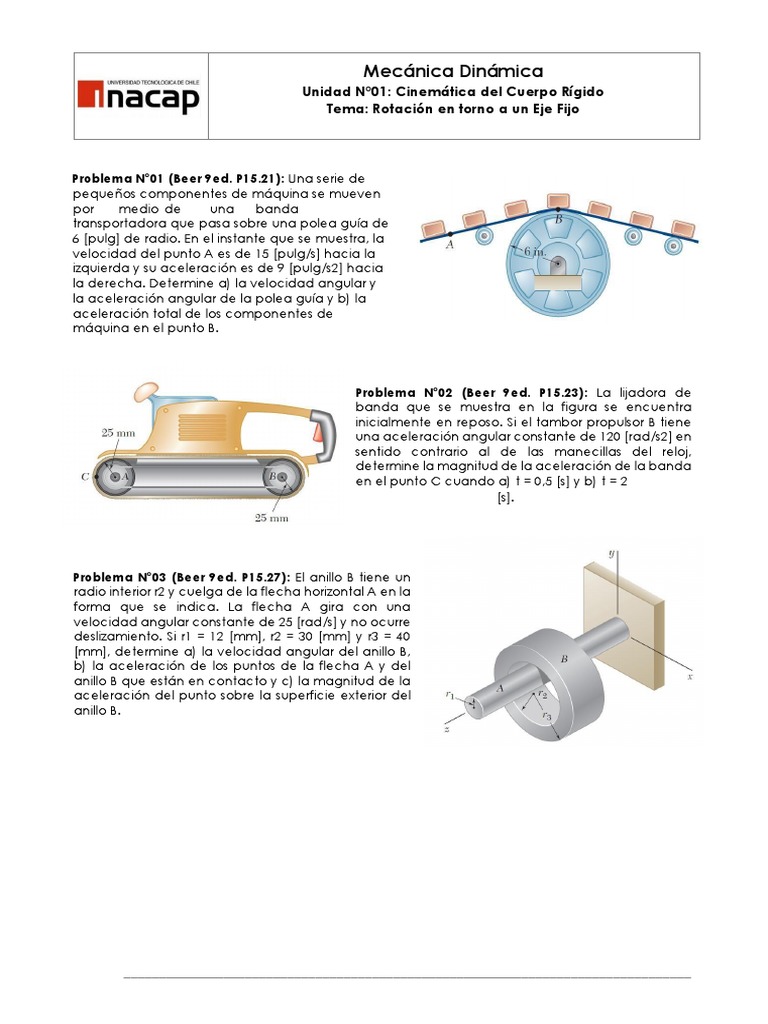 Guía N°01 - Cinemática - Rotación Respecto A Un Eje Fijo | PDF | Engranaje | Velocidad