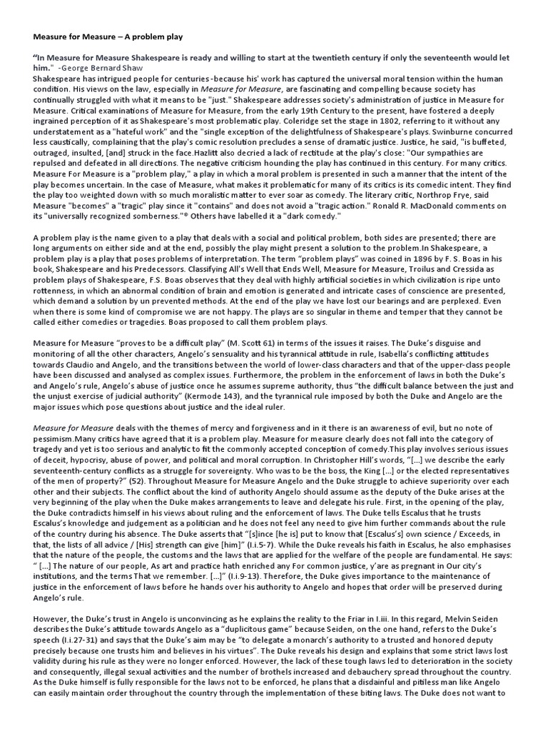 Measure For Measure Problem Play Final | PDF