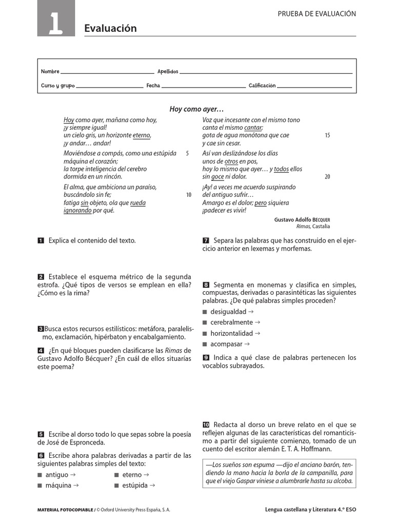 Evaluación Tema 1 | PDF | Poesía | Rima