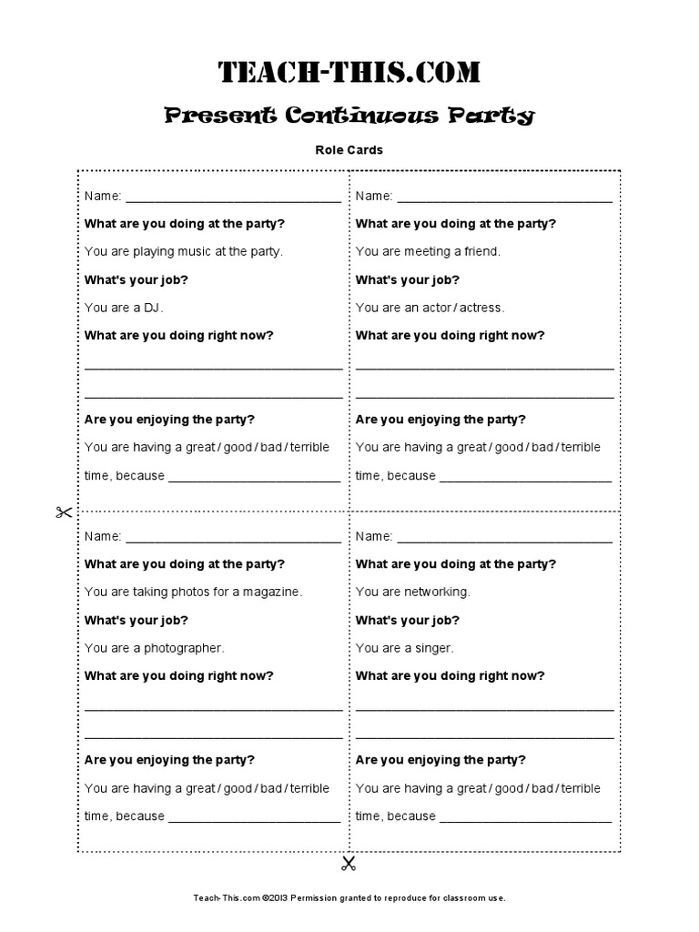 Present Continuous Party | PDF