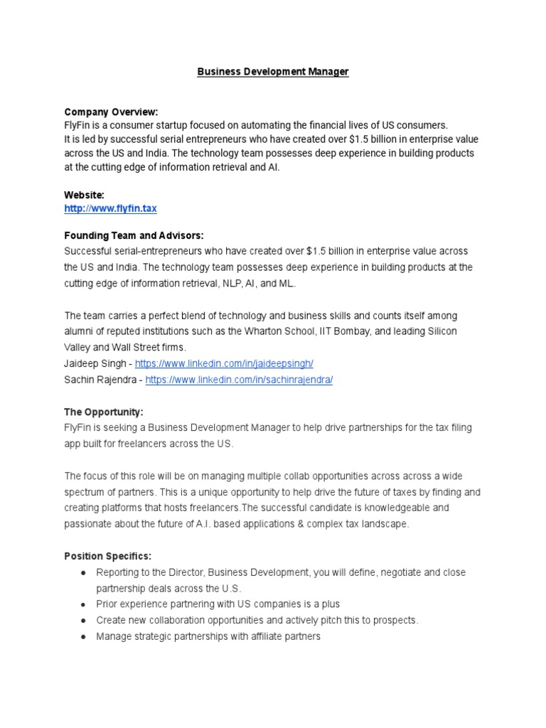 JD - Business Development Manager | PDF | Business | Artificial ...