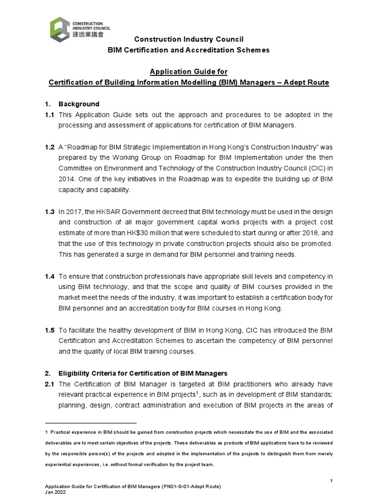 Application Guide For Certification of BIM Managers (PN01-G-01-Adept Route) (Jan 2022) PDF | PDF ...