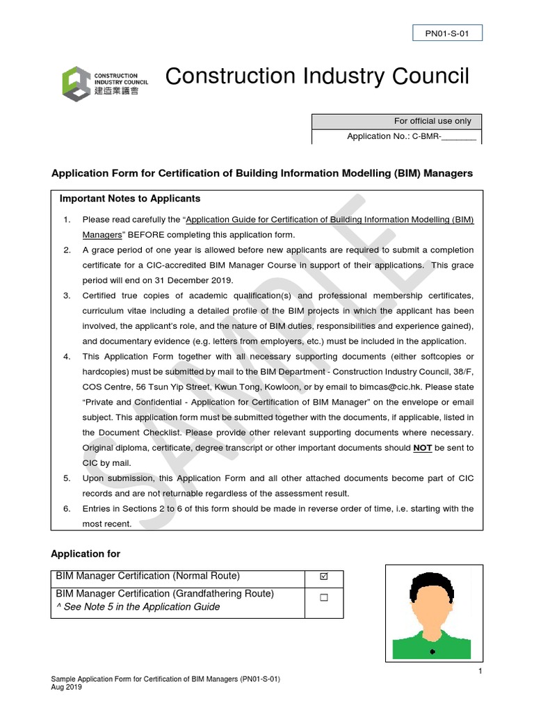 Sample Application Form For Certification of BIM Managers - Normal ...
