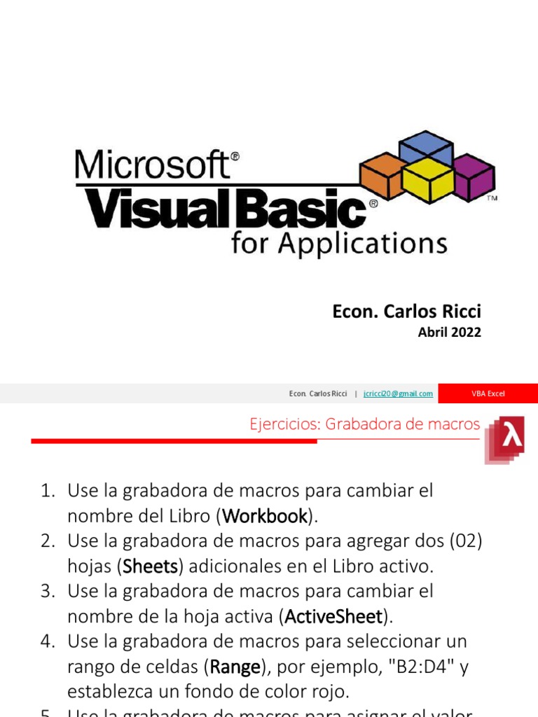 Sesión 1 - VBA | PDF | Microsoft Excel | Macro (informática)