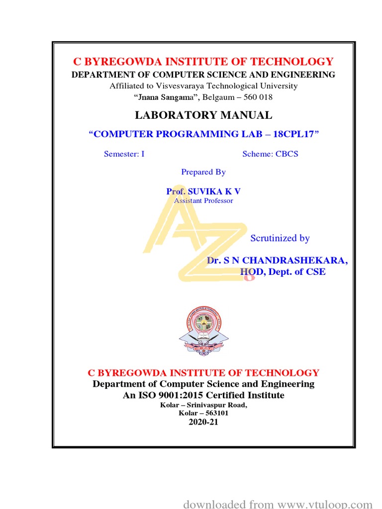 Computer Programming Lab Manual 18CPL17 | PDF | Algorithms | Computer ...