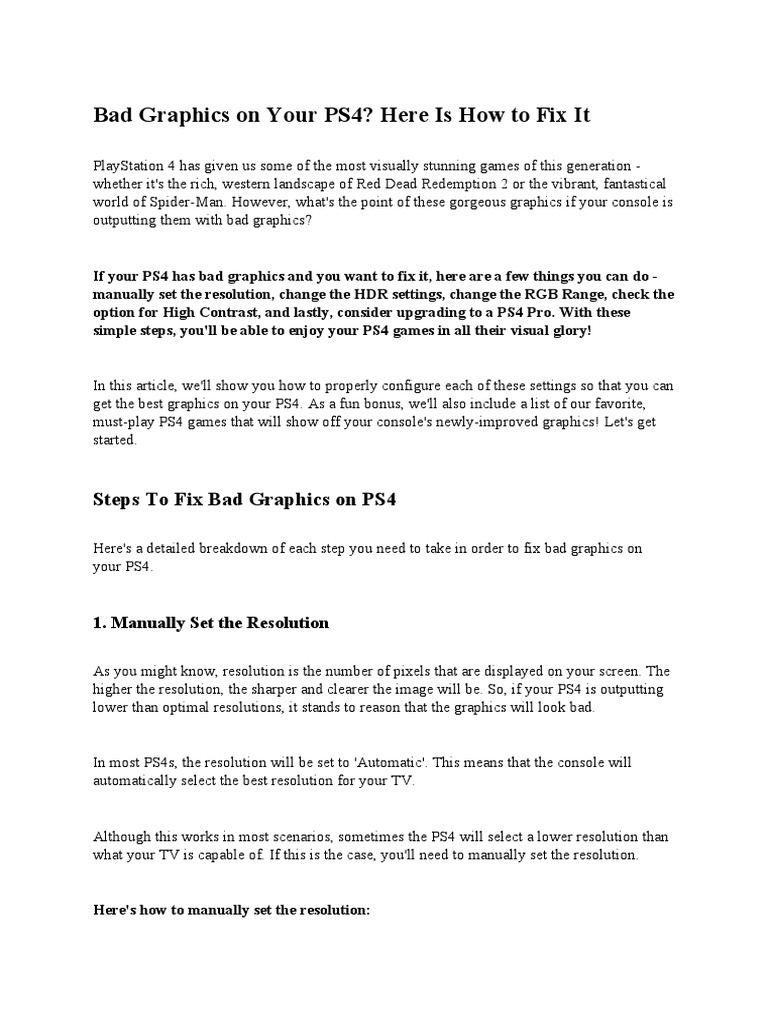 Bad Graphics On Your PS4 - Here Is How To Fix It | PDF | Display ...