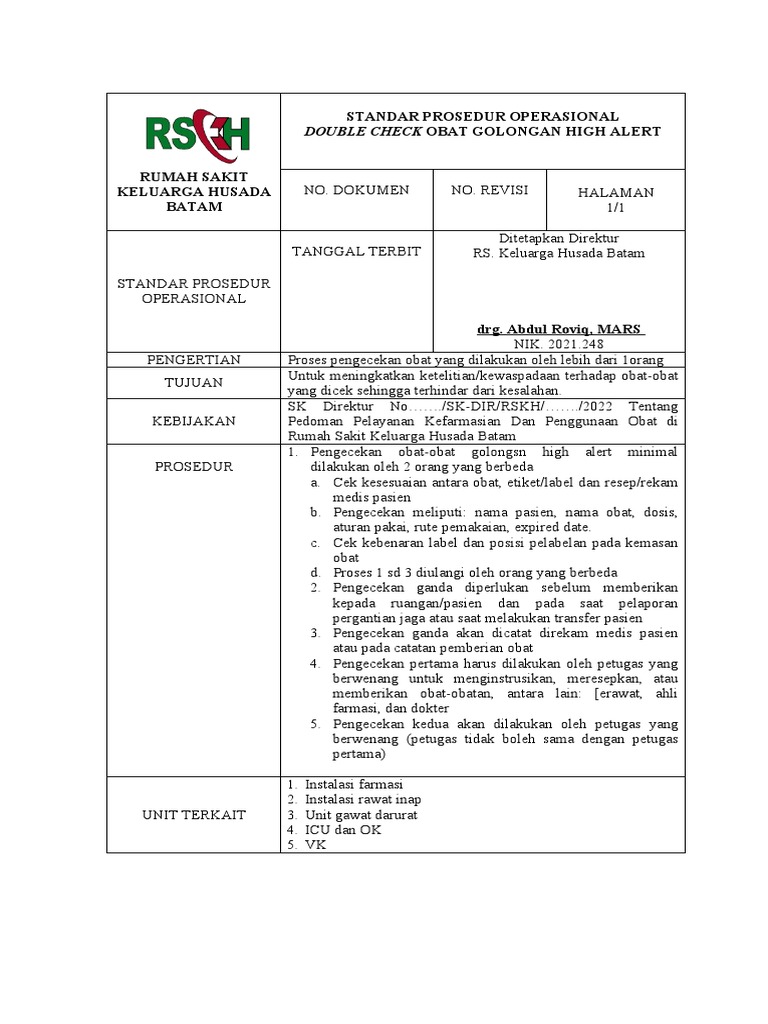 Prosedur Double Check Obat High Alert | PDF