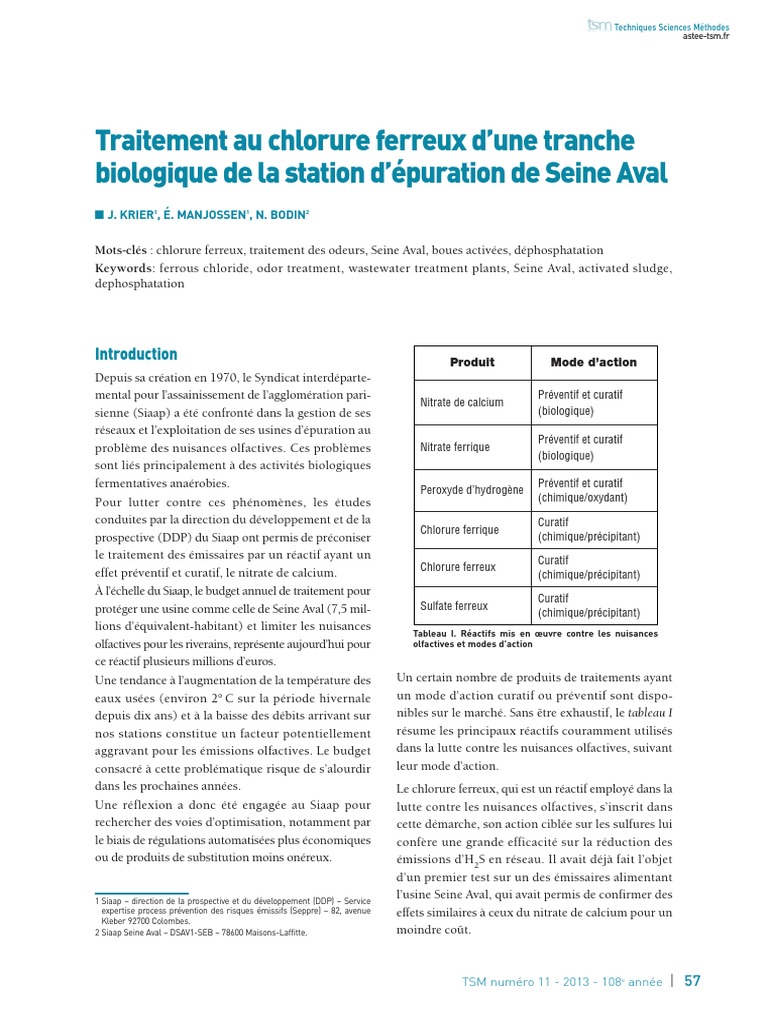 Traitement au chlorure ferreux à Seine Aval | PDF | Épuration des eaux ...