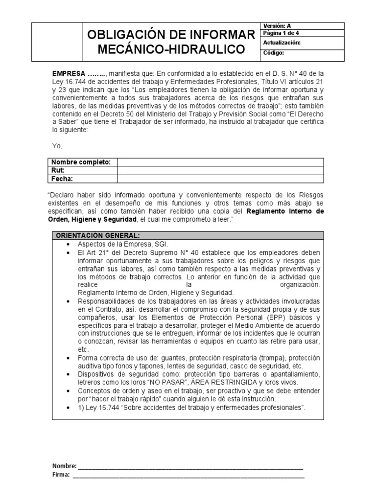 Obligación de Informar Riesgos Laborales | PDF