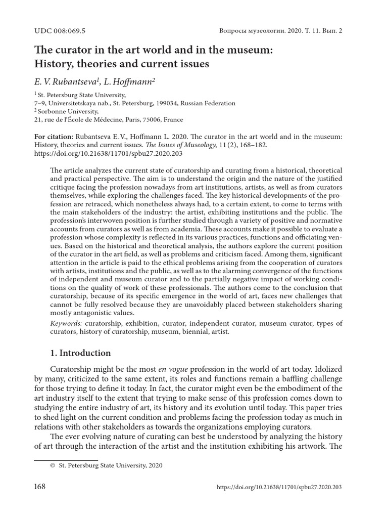 The Curator in The Art World and in The Museum History Theories and ...