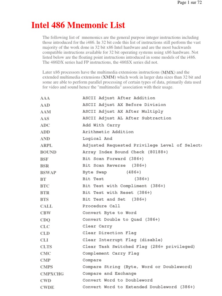Opcode Asm Pdf Instruction Set Pointer Computer Programming