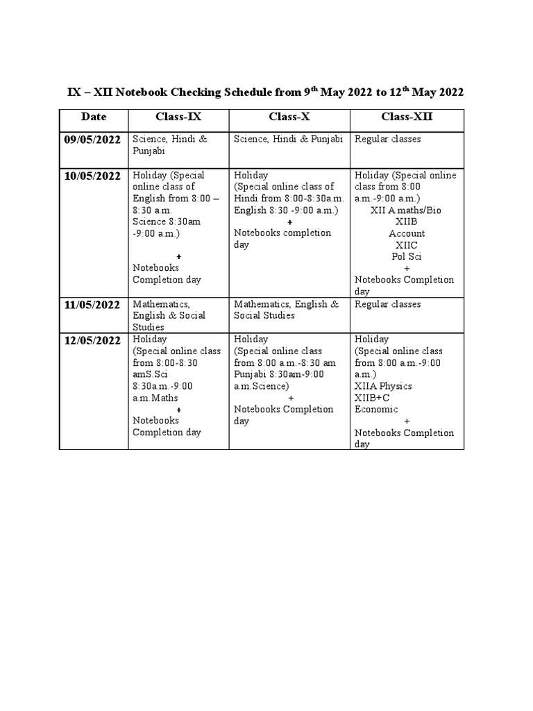 Notebook Checking Schedule | PDF | Educational Years | Science