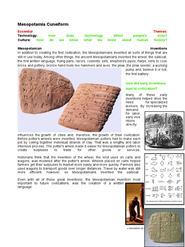 Mesopotamia Cuneiform Basic - 6th Grade | PDF