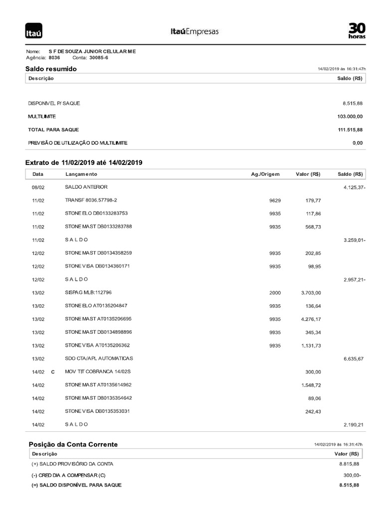 Extrato Itau | PDF