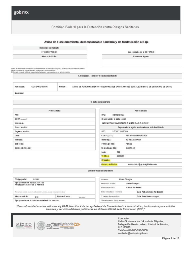 Formato Aviso de Funcionamiento | PDF | México | Ciudad de México