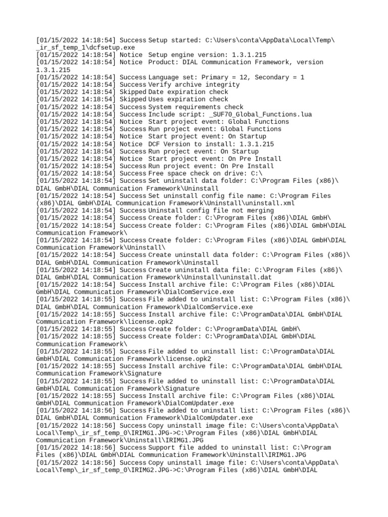 DIAL Communication Framework Setup Log | PDF | Computer File | Windows Registry