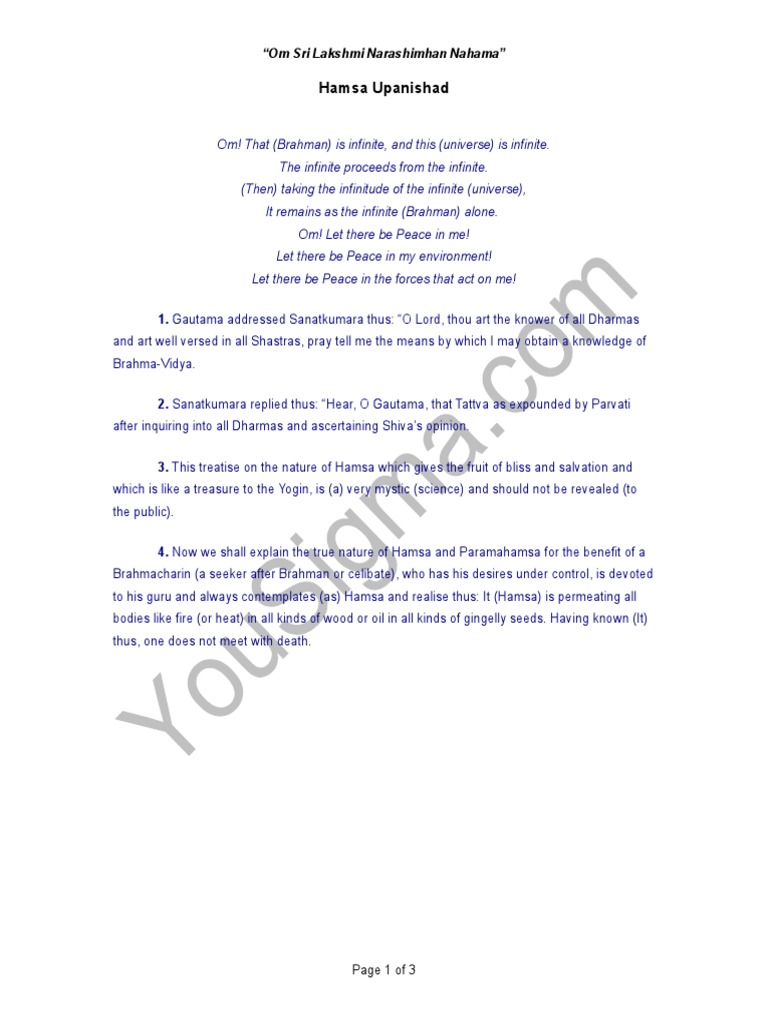 Hamsa Upanishad | PDF | Brahman | Mantra