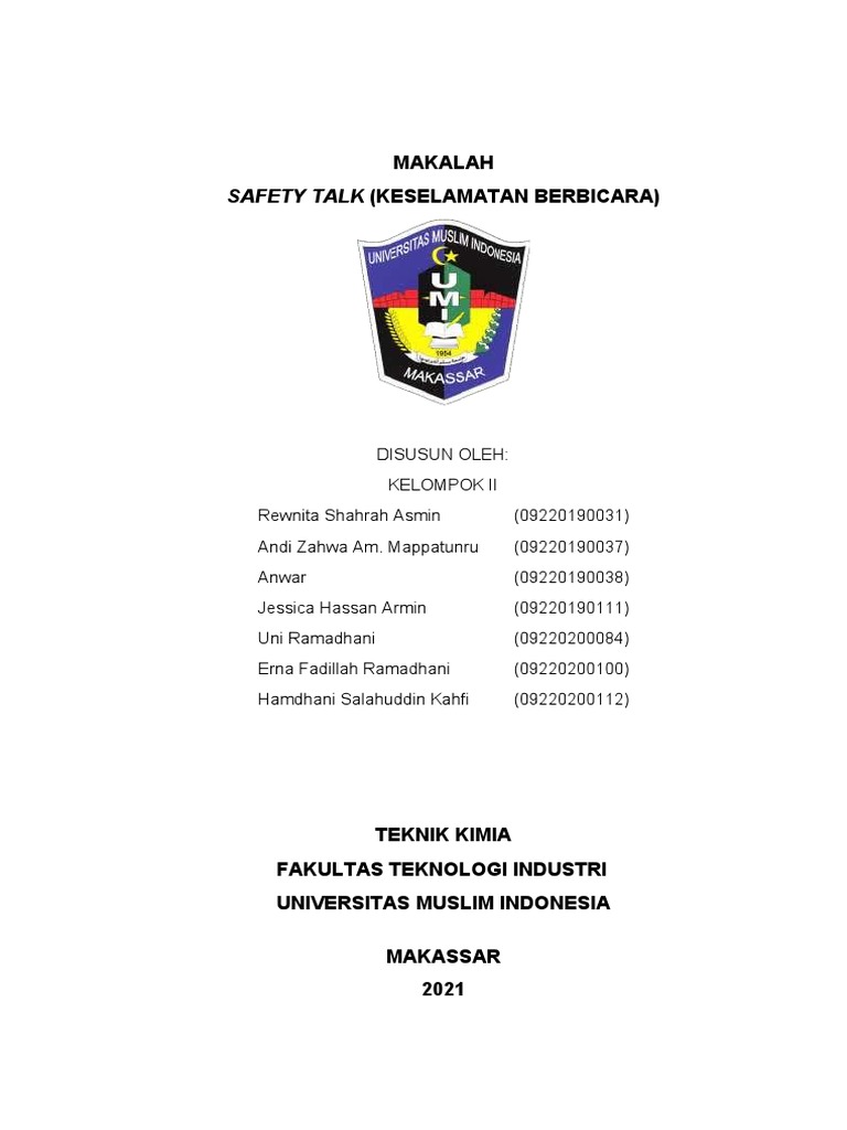 Makalah Safety Talk Kelompok 2 | PDF